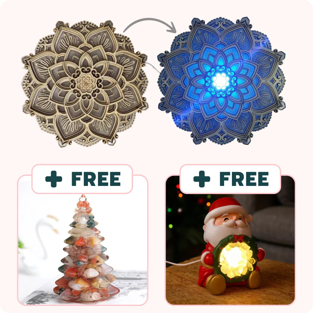 Mandala Light Lamp + FREE Christmas Tree & Crystal Santa Claus Night L ...