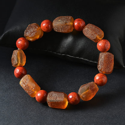 Baltic Amber & Coral Stretch Bracelet — Warm Earth Tones to Uplift You ...